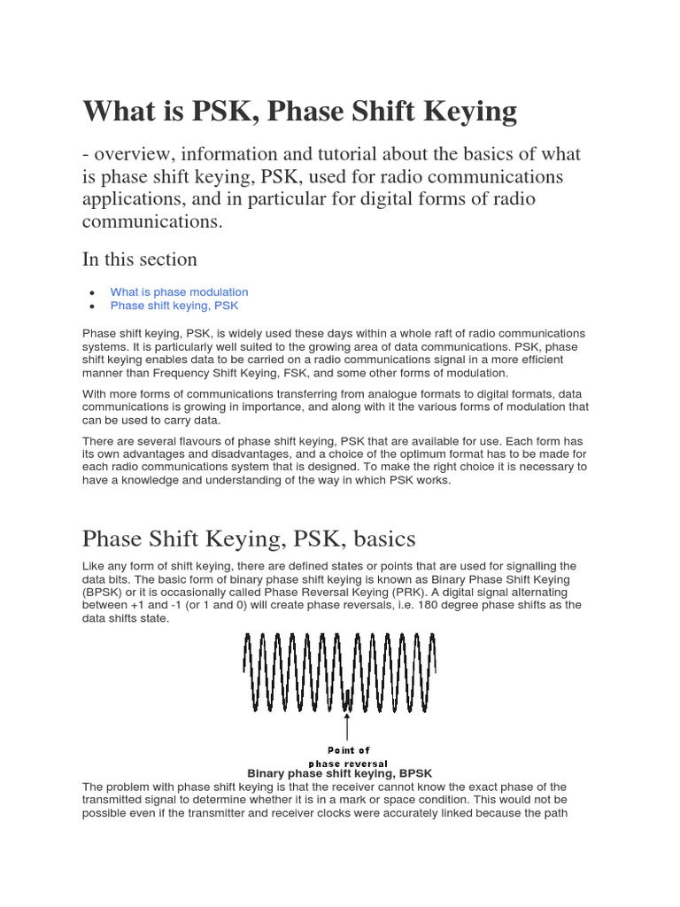 PSK Basics: Phase Shift Keying Guide | PDF | Modulation | Electronic ...