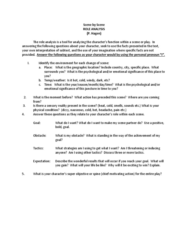 Scene by Scene Role Analysis (P. Hagen) | PDF | Self-Improvement