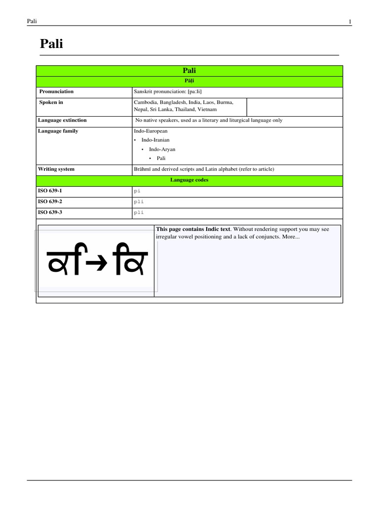 Pali - From Wikipedia | PDF | Pali | Grammatical Gender