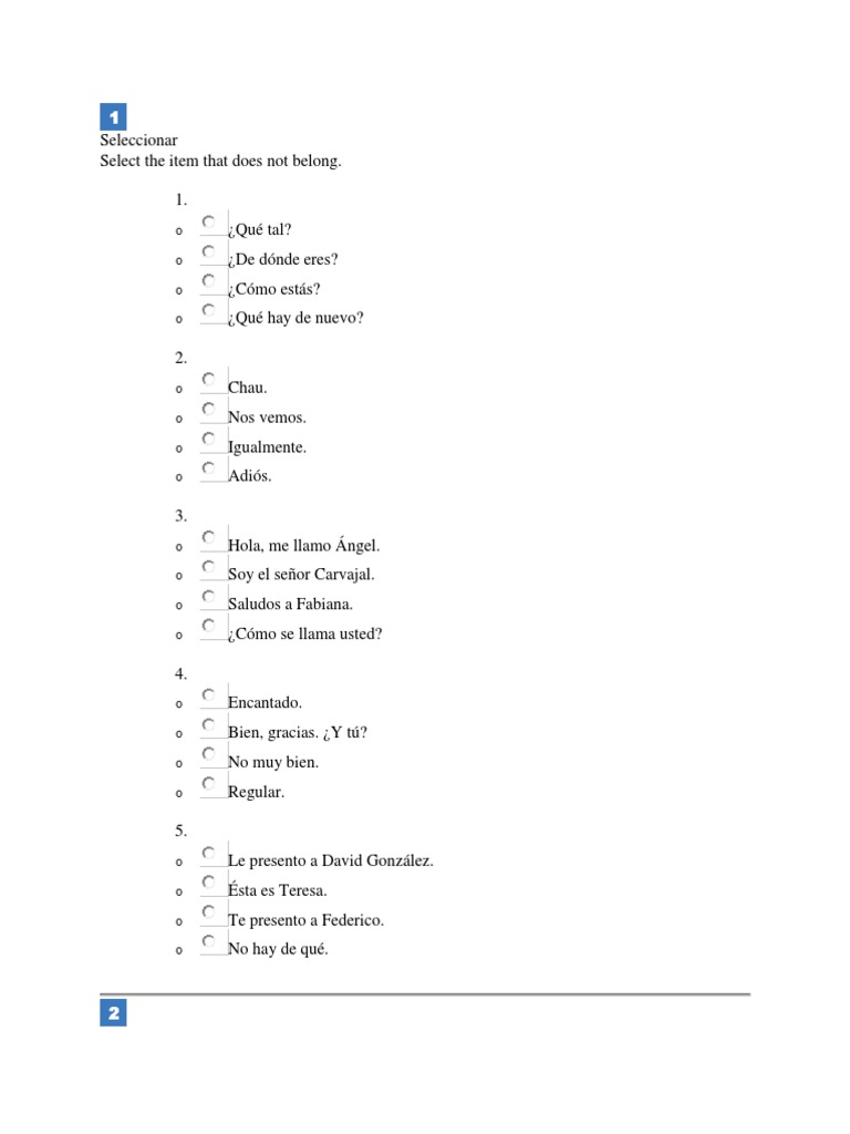 Spanish Quiz 1 | PDF