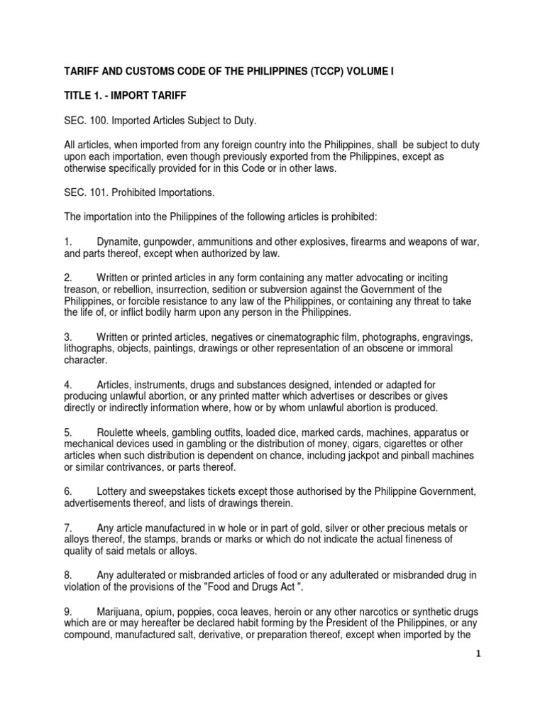 PD 1464 Tariff and Customs Code of The Philippines - Vol 1&2 | PDF ...