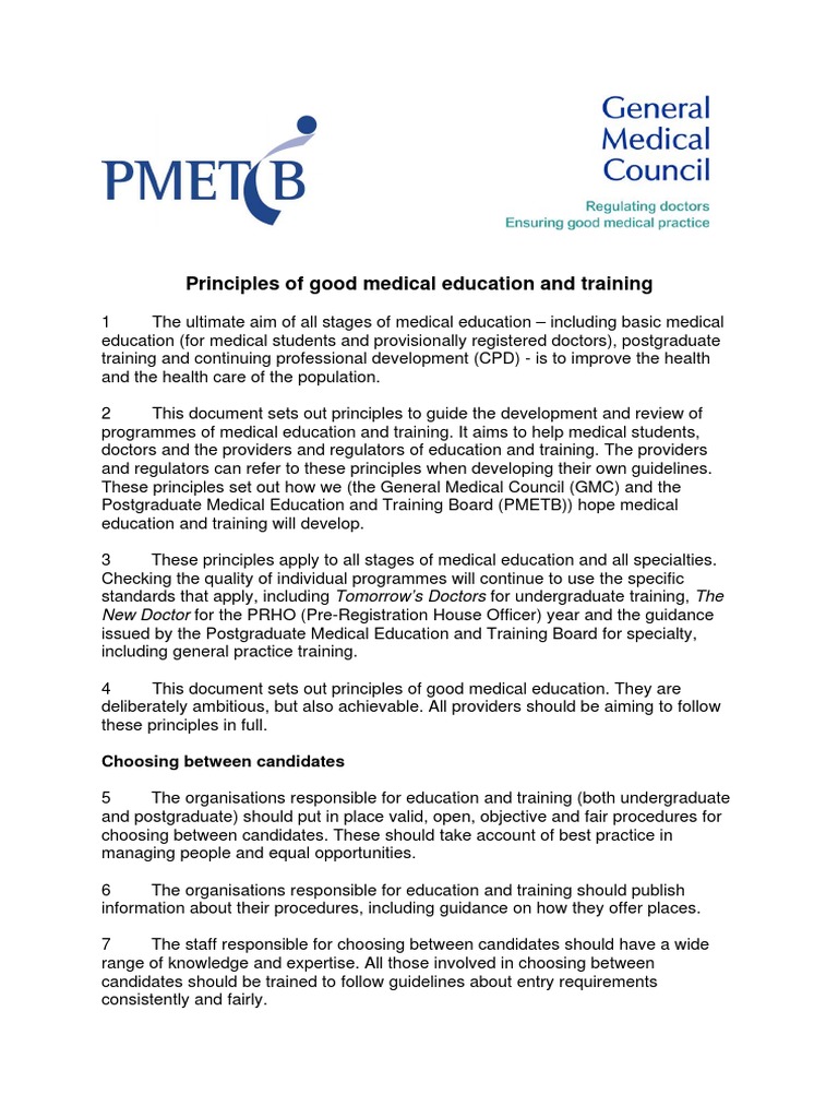 GMC Principles for Medical Education | PDF | Medical Education ...