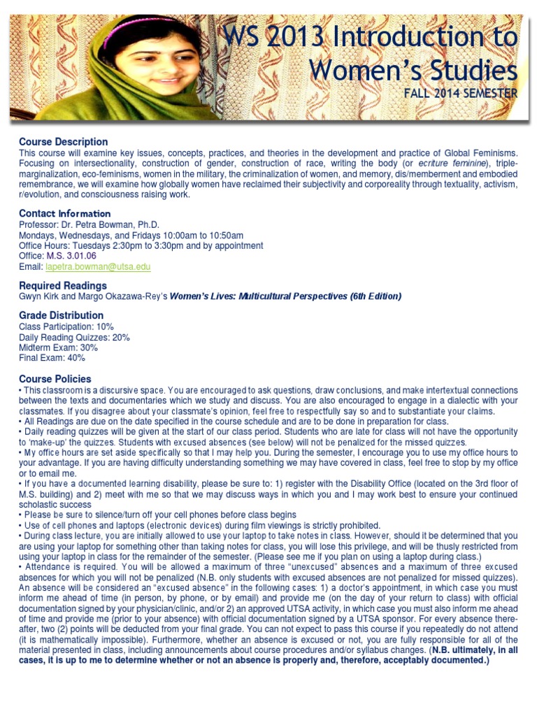 WS 2013 Introduction To Women's Studies Syllabus (MWF Fall 2014) | PDF ...