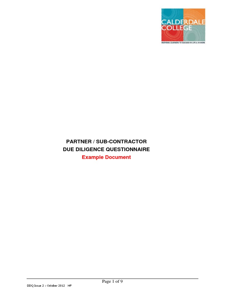 Example Due Diligence Questionnaire | Download Free PDF | Occupational ...