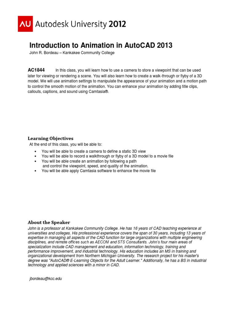 Handout 1844 Ac1844 Introduction To Animation In Autocad 2012 Class