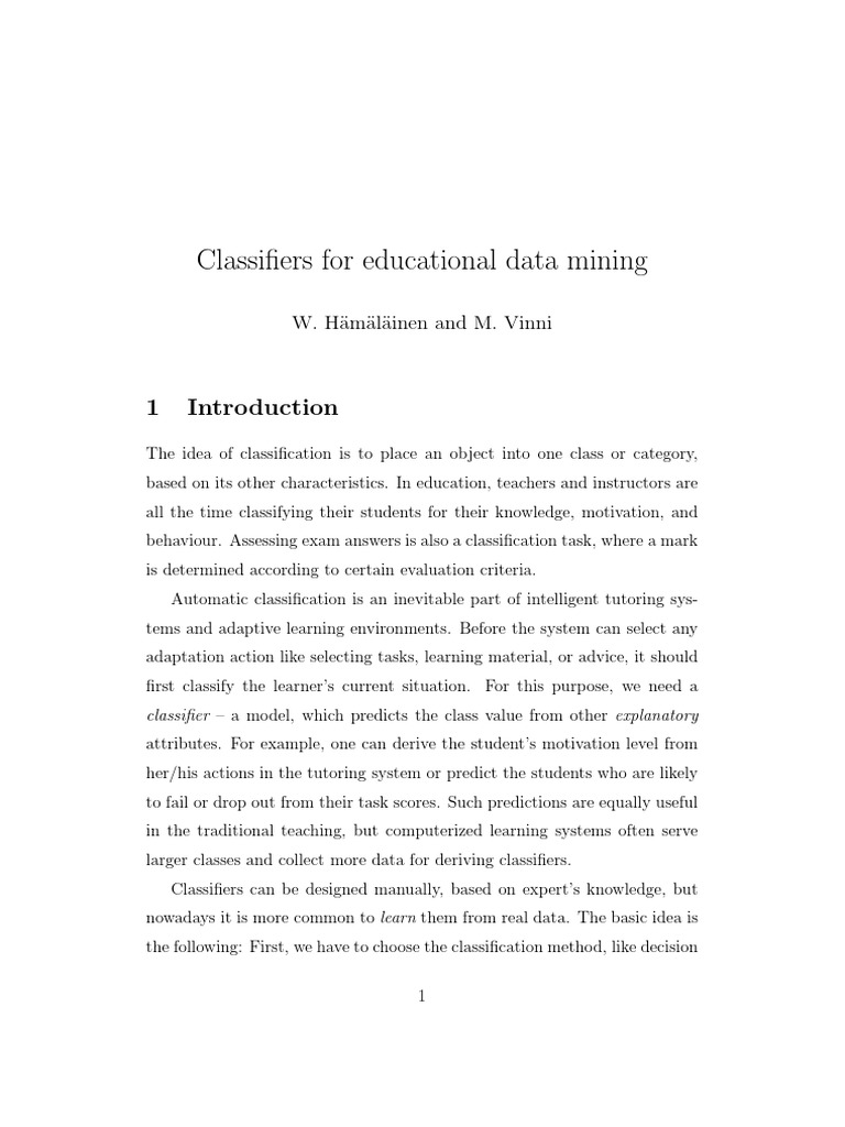 Classifiers in Educational Data Mining | PDF | Support Vector Machine ...