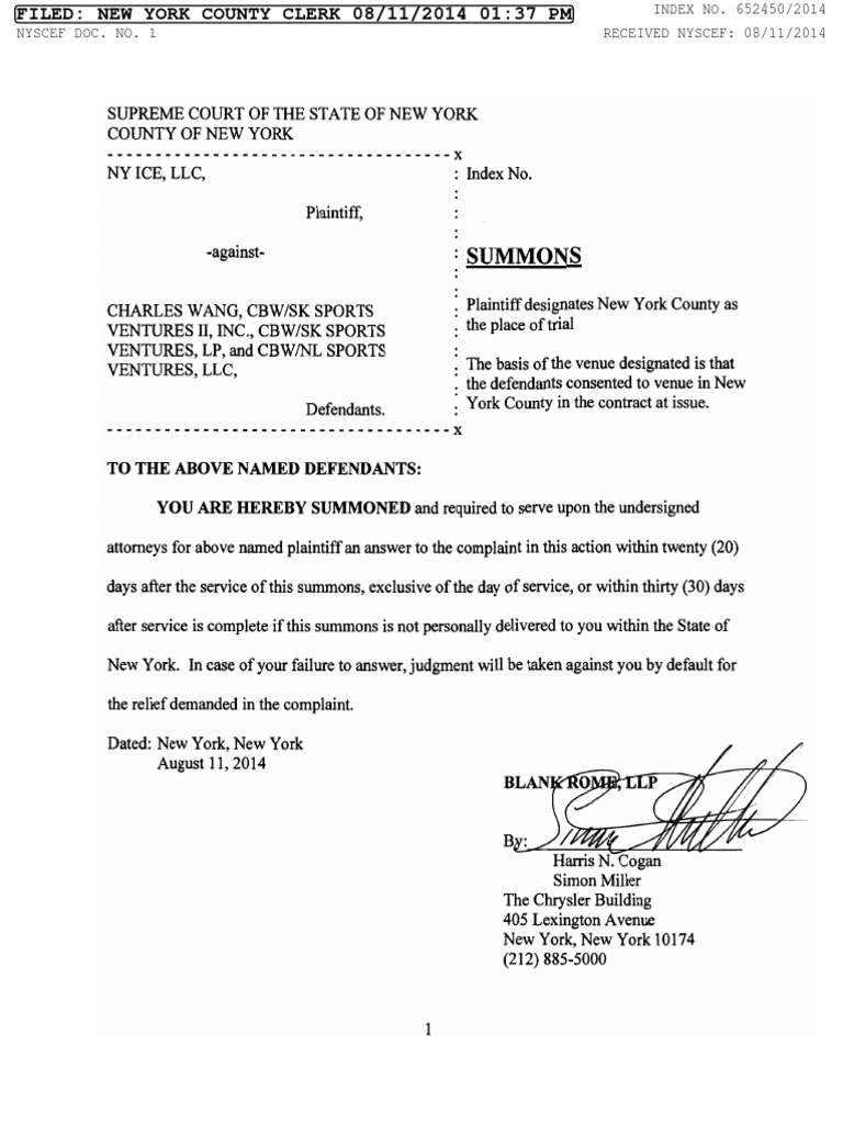 NY Islanders Suit | PDF | Promissory Note | Breach Of Contract