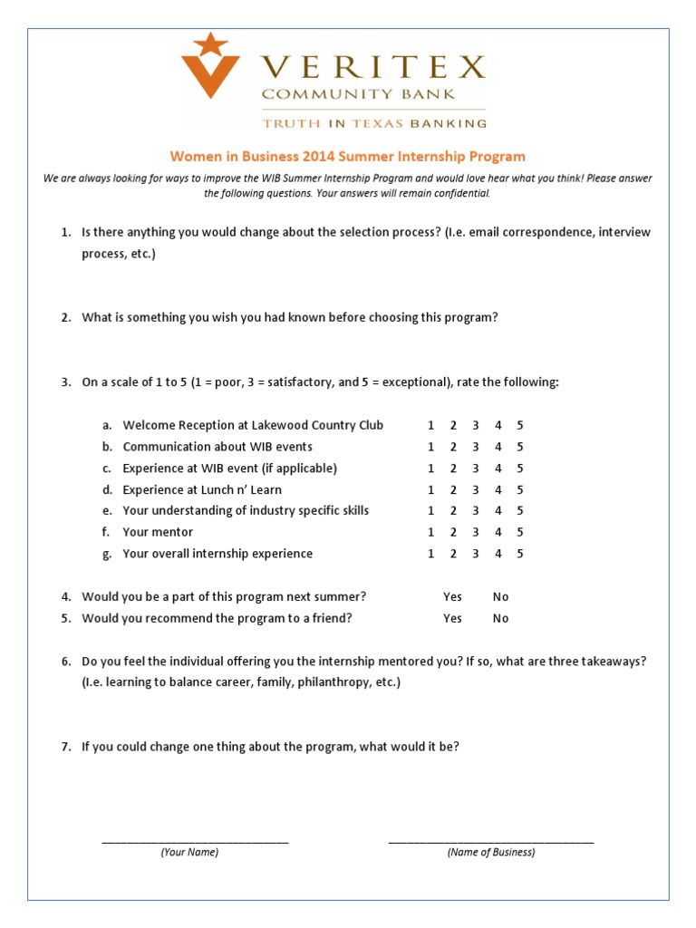 2014 Summer Internship Program Survey | PDF | Business
