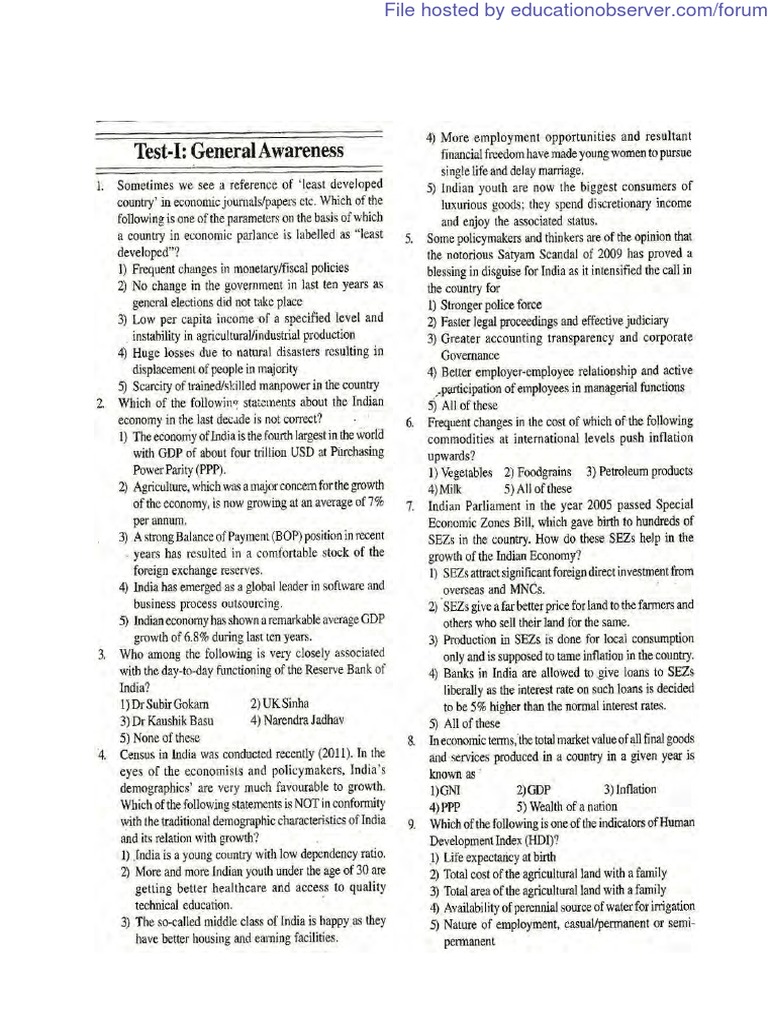 RBI Grade B Officers Exam 18.12.2011 Question Paper | PDF | Science ...