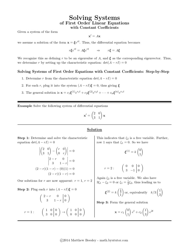 Solving Systems of First Order Equations (Constant Coefficients) | PDF ...
