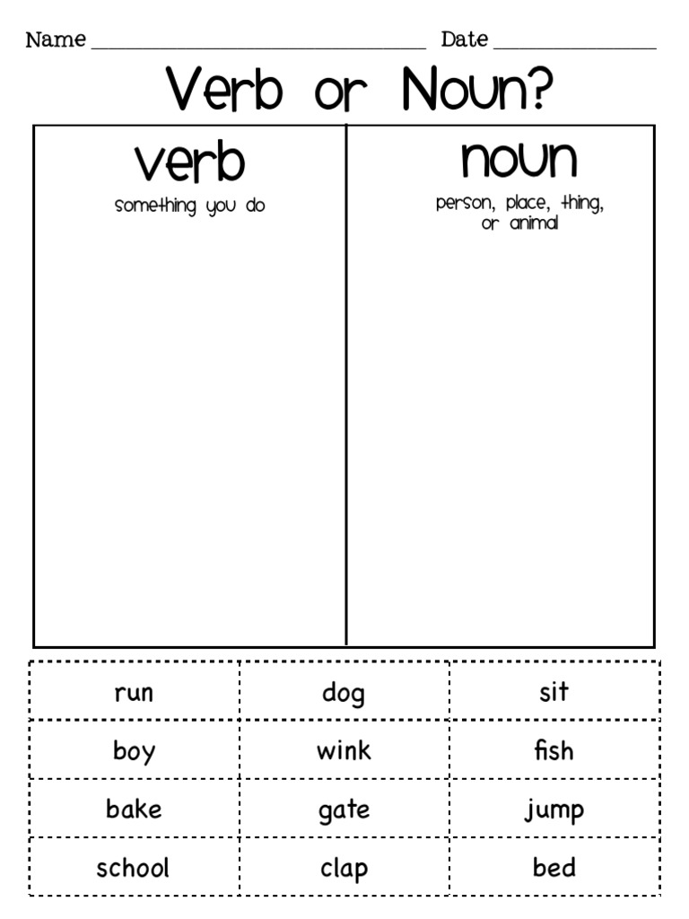 Noun and Verb Sorting Activity | PDF