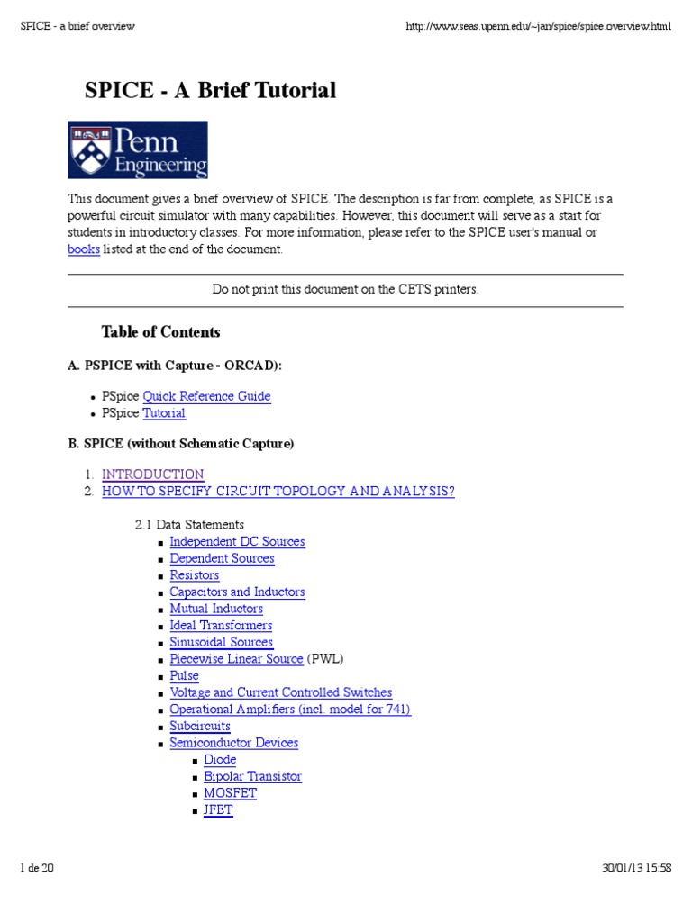 SPICE - A Brief Overview-1 | PDF | Spice | Mosfet
