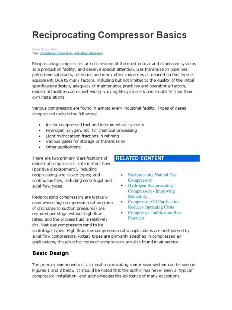 Reciprocating Compressor Basics | PDF | Cylinder (Engine) | Piston