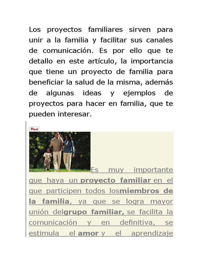 Los Proyectos Familiares Sirven para Unir A La Familia y Facilitar Sus ...