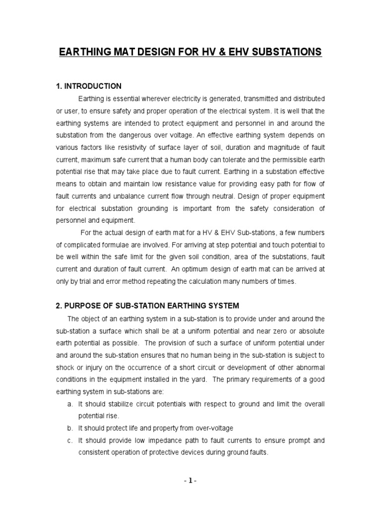 Earth Mat Design For HV and Ehv Substation | Download Free PDF ...