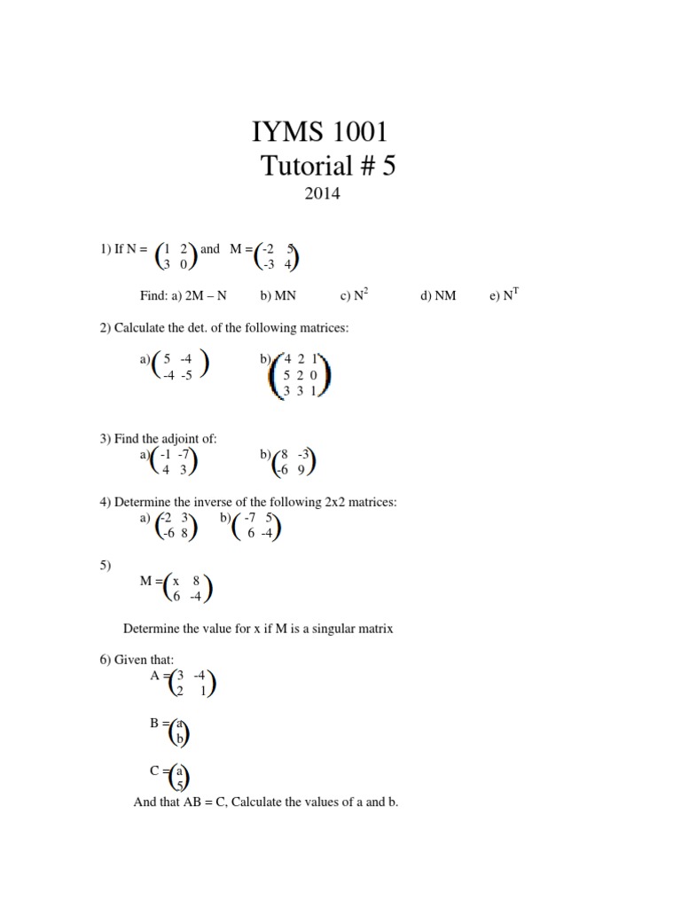 Tutorial 5 - Matrices | PDF