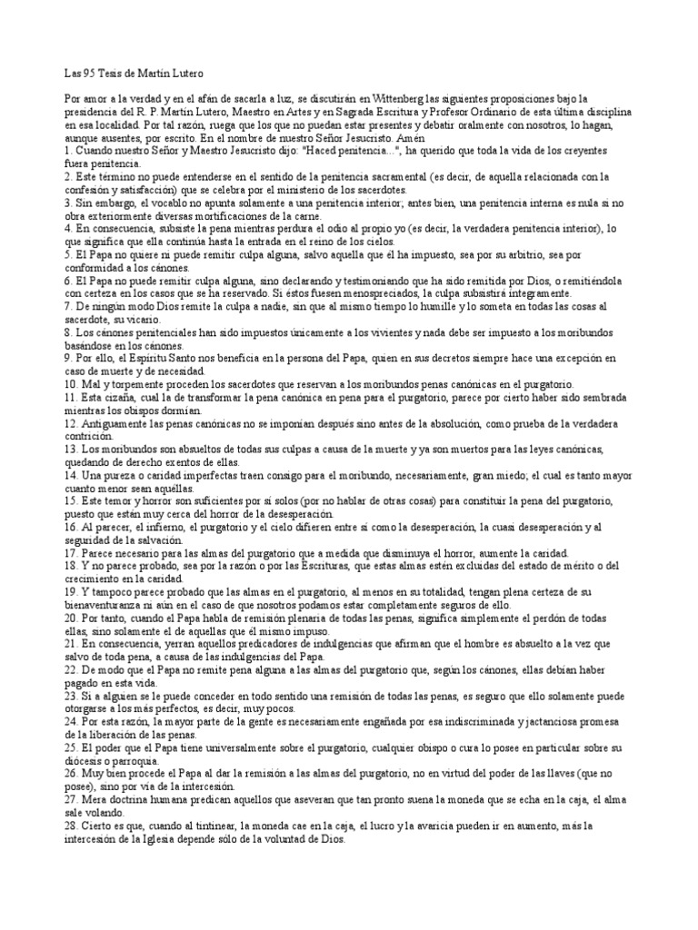 Las 95 Tesis de Martín Lutero | PDF