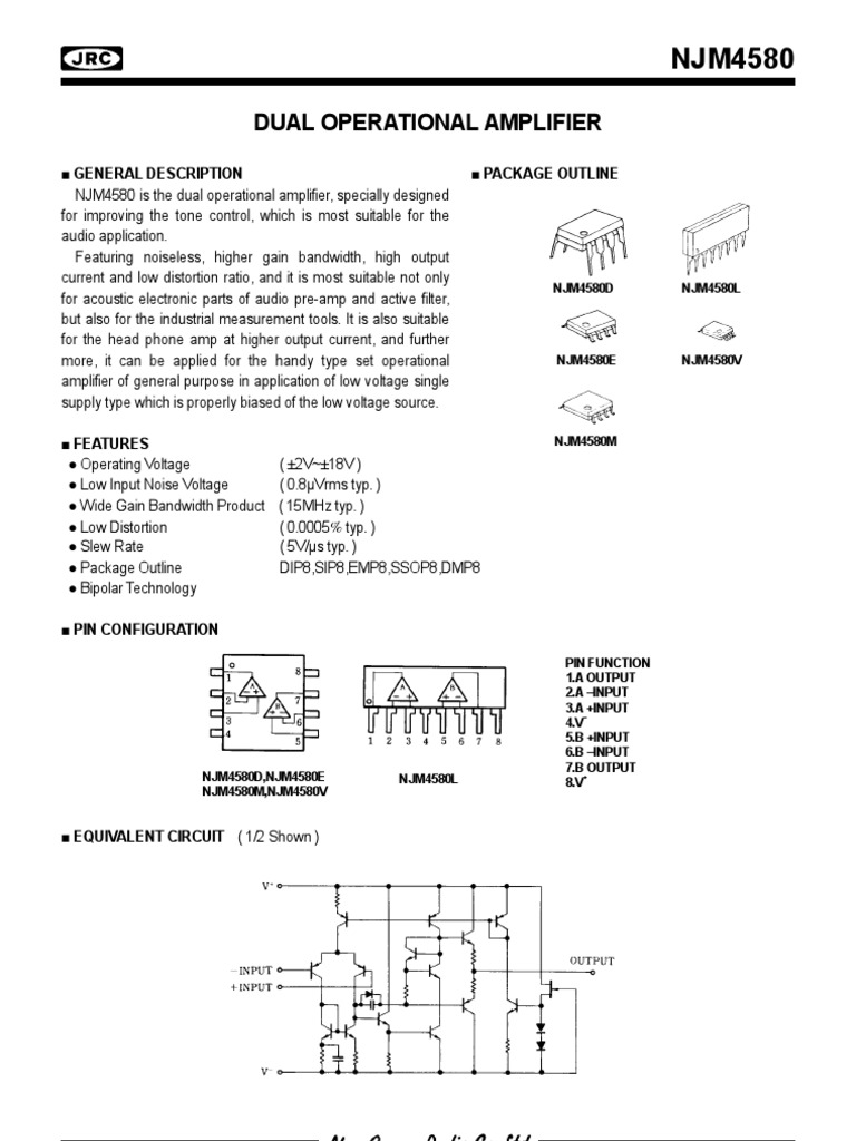NJM4580 Opamp Data Sheet | PDF | Amplifier | Operational Amplifier