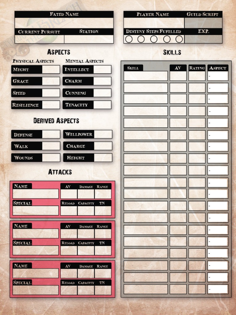 TTB Fillable Character Sheet | PDF