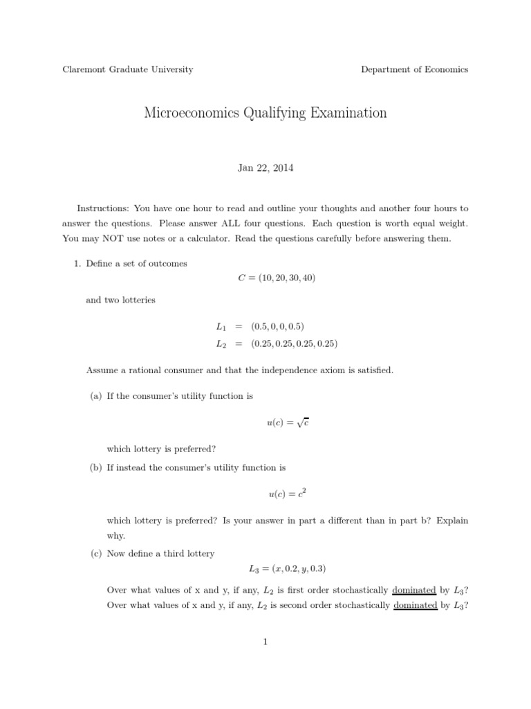 Microeconomics Qualifying Examination | PDF | Mathematical Economics ...
