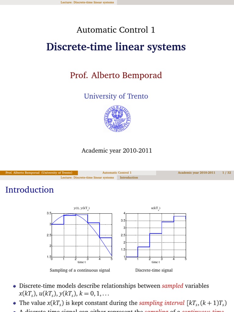 Discrete-Time Linear Systems: Automatic Control 1 | PDF | Stability ...