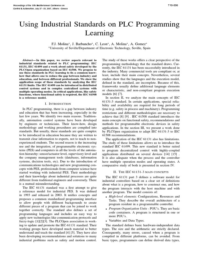 Industrial Standards for PLC Programming | PDF | Computer Program ...