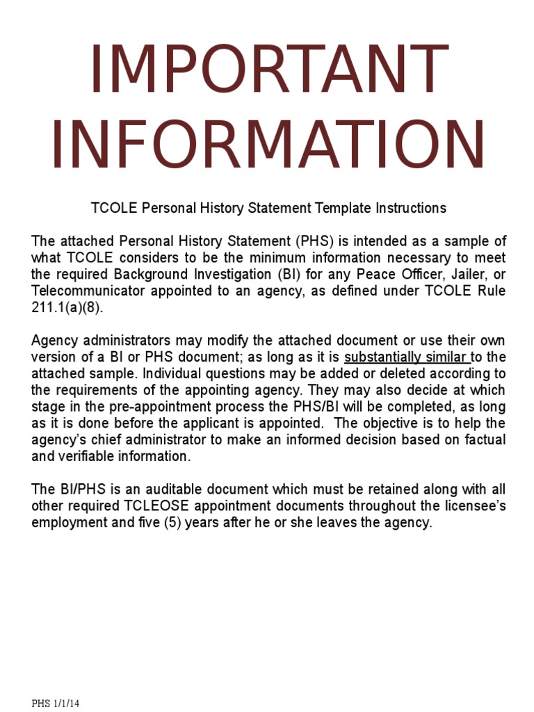 Personal History Statement Template 0 | PDF | Assault | Crime & Violence