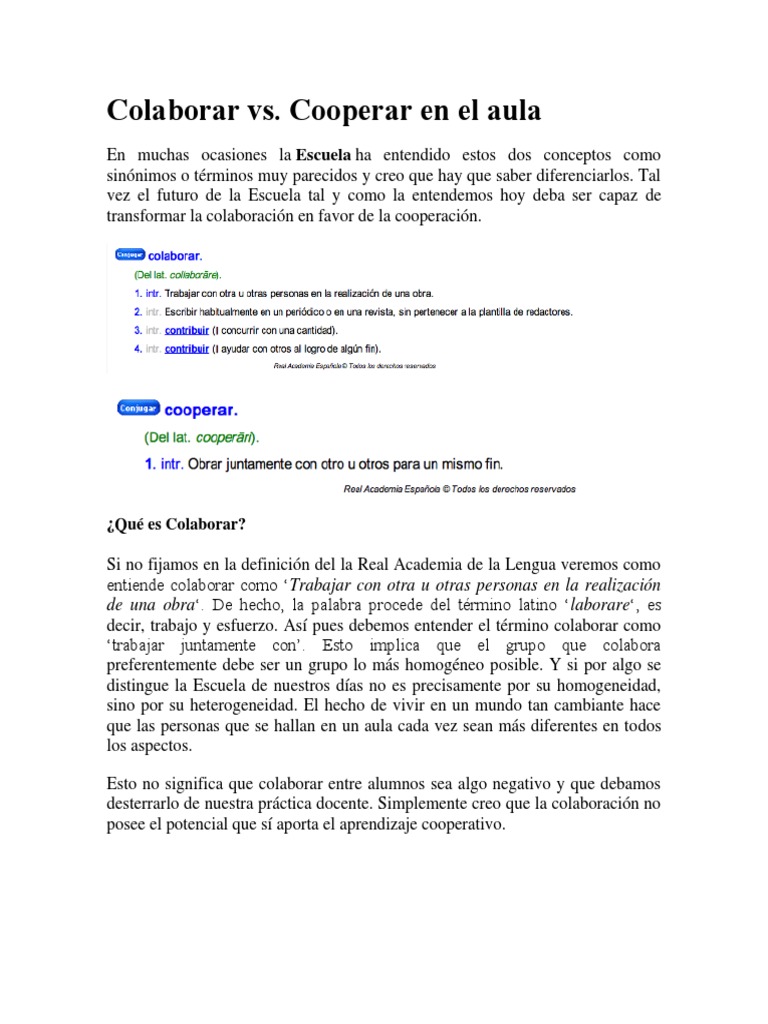 Colaborar Vs Cooperar | PDF | Aprendizaje | Maestros