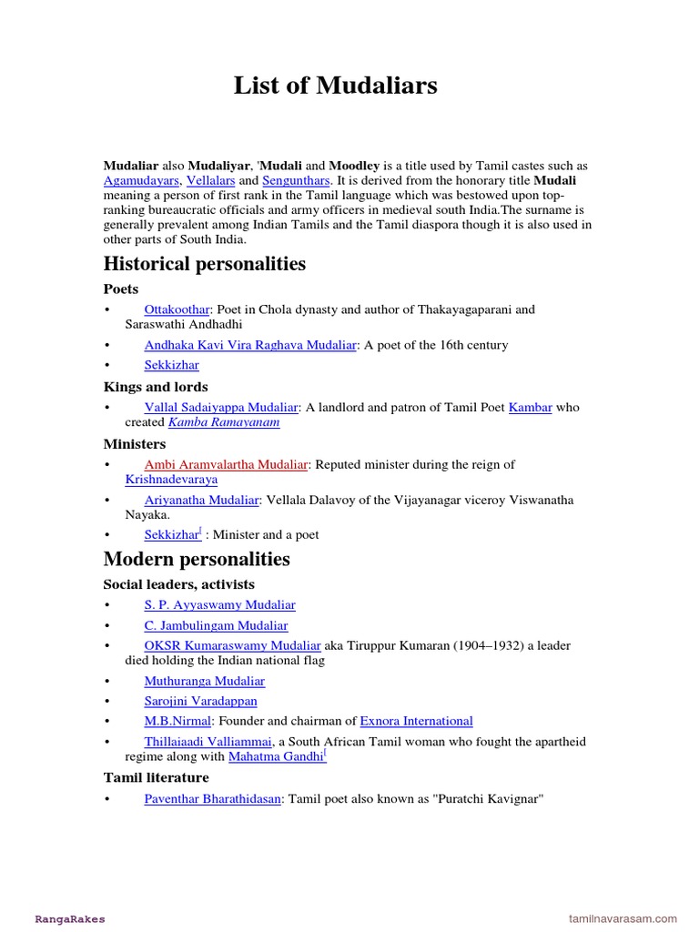 Overview of the Mudaliar Community | PDF | Tamils | South India