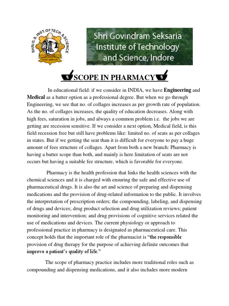 Research Report Scope of Pharmacy | Pharmacy | Pharmaceutical Drug