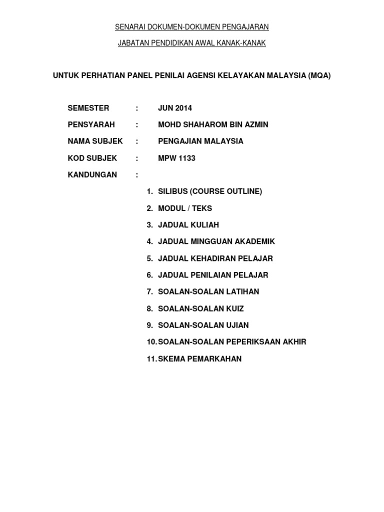 Contoh Cover Doc MQA | PDF
