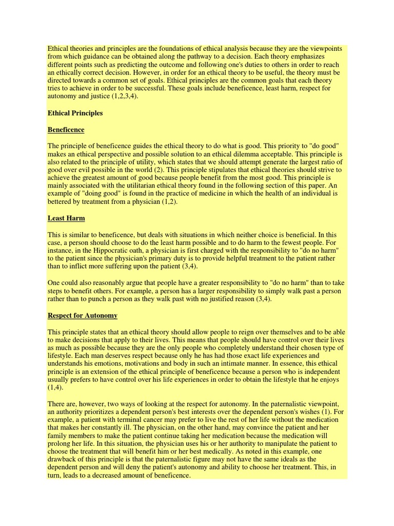 Ethical Theories and Principles Are The Foundations of Ethical Analysis ...