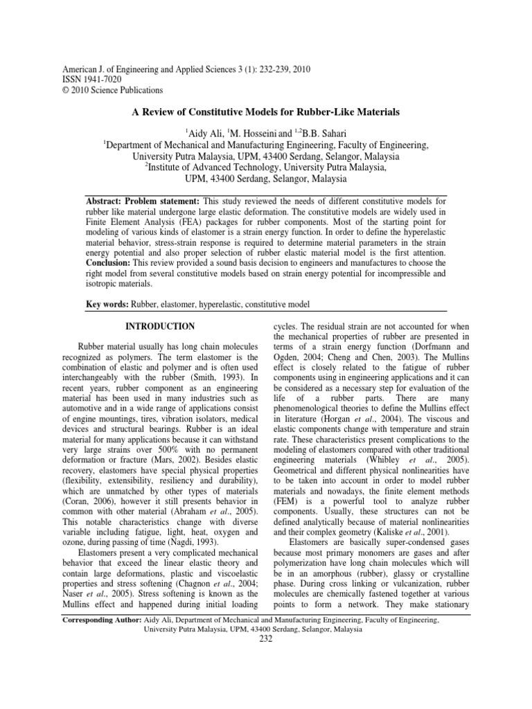 A Review of Constitutive Models For Rubber-Like Materials | PDF ...