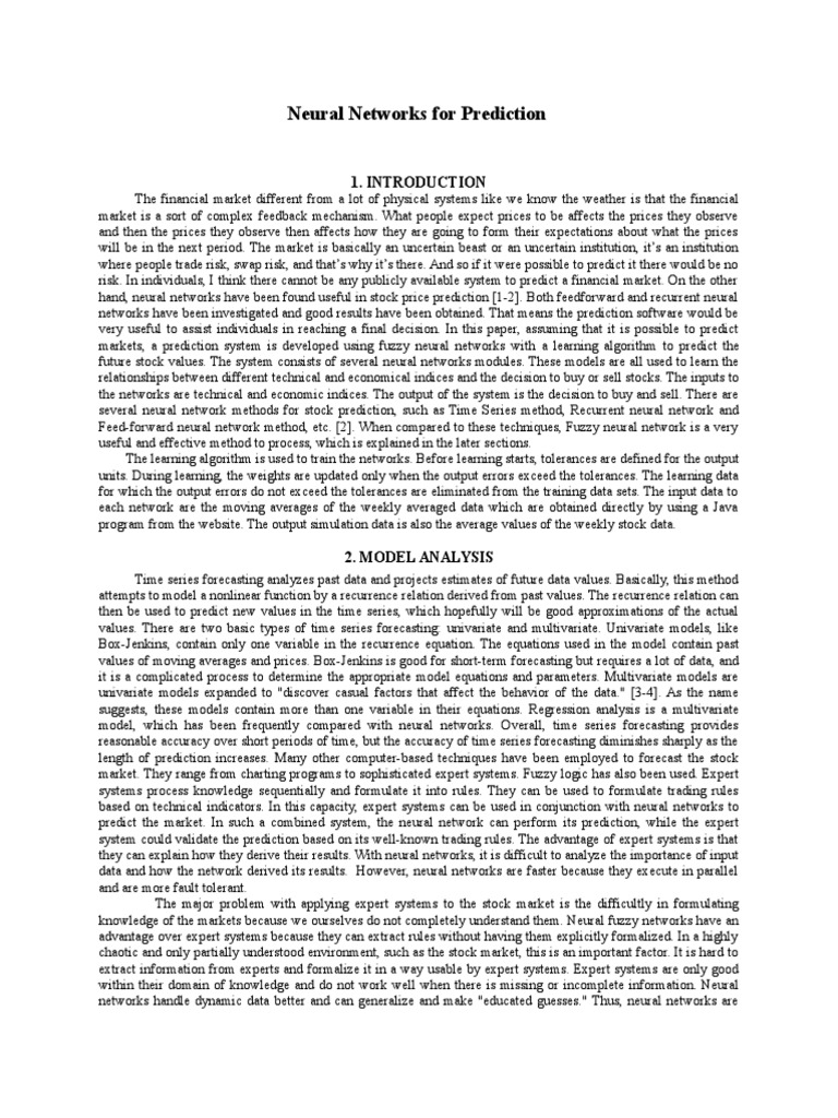 Neural Networks For Prediction | PDF | Artificial Neural Network | Forecasting