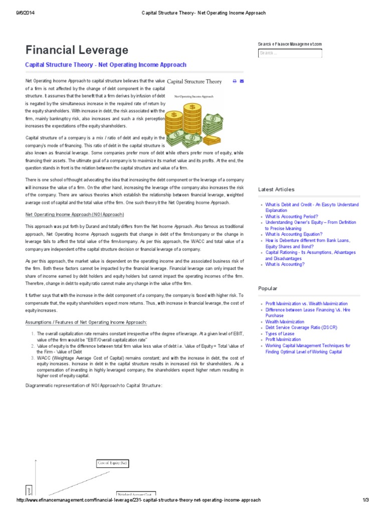 Capital Structure Theory - Net Operating Income Approach | PDF ...