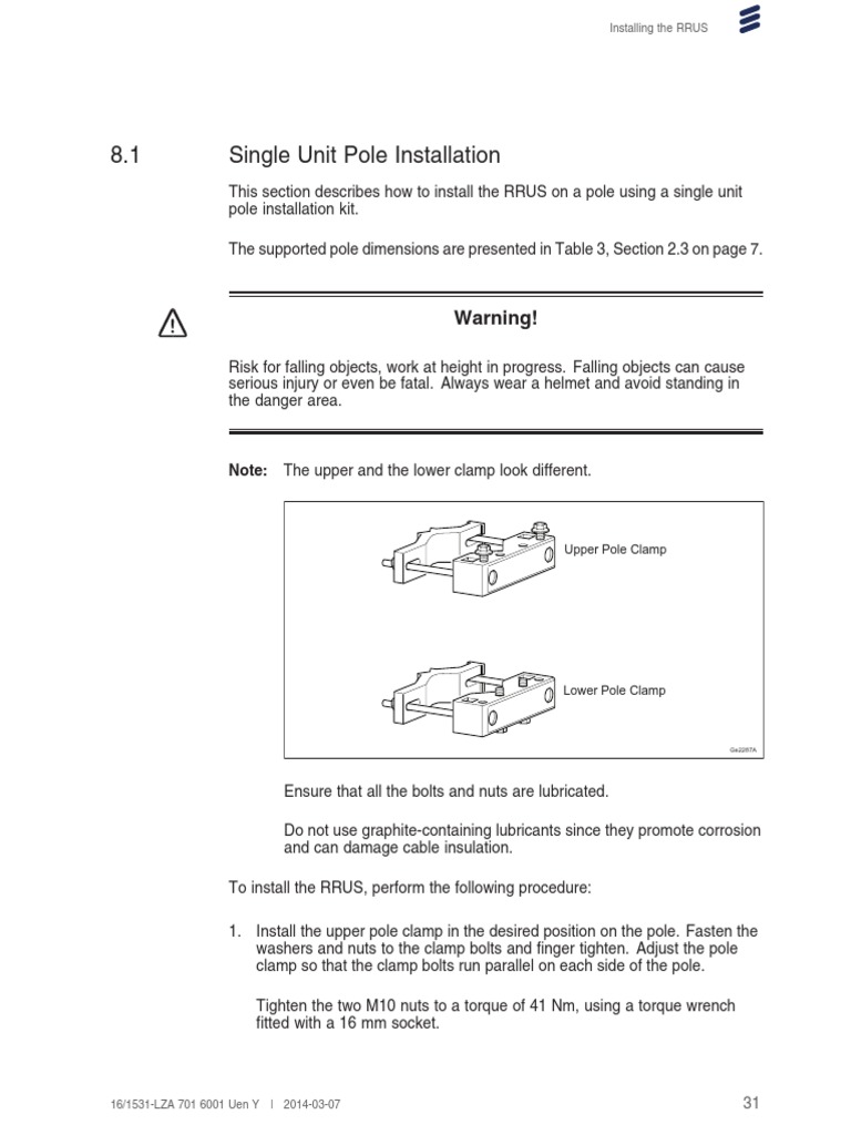 RRU Pole Bracket Installation | PDF | Nut (Hardware) | Torque