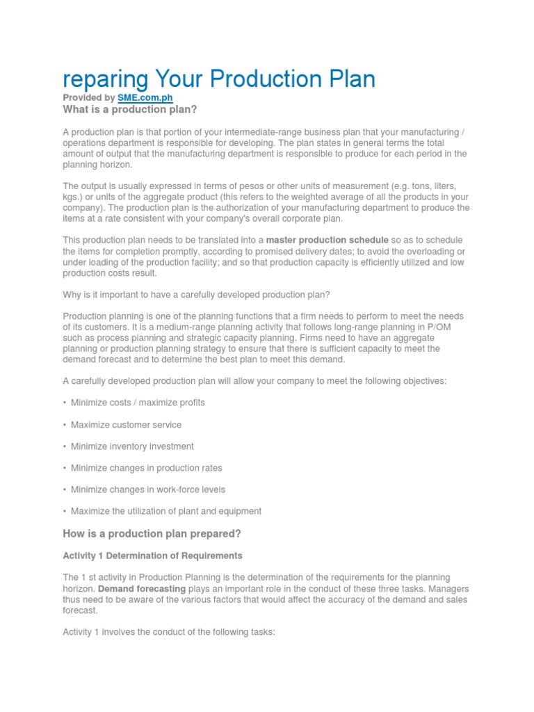 Preparing Your Production Plan | PDF | Strategic Management | Demand