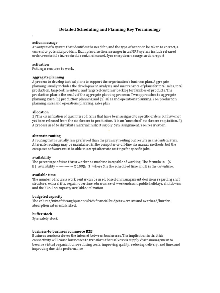 APICS DSP Key Terminology | PDF | Scheduling (Production Processes ...