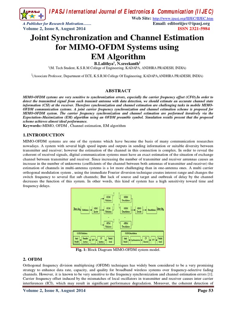 Joint Synchronization and Channel Estimation For MIMO-OFDM Systems Using EM Algorithm | Download ...