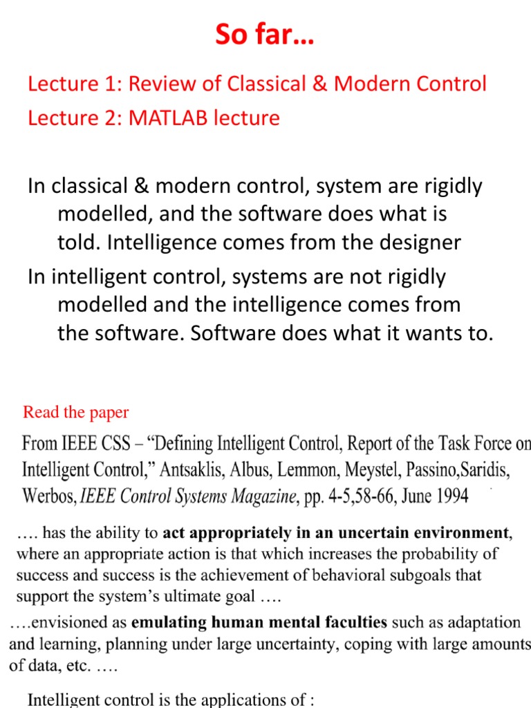So Far : Lecture 1: Review of Classical & Modern Control Lecture 2: MATLAB Lecture | PDF ...