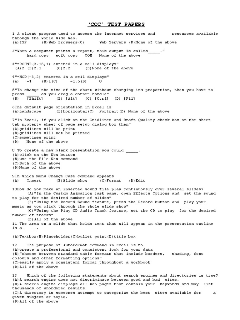 CCC Questions With Answers1 | PDF | Teaching Methods & Materials ...