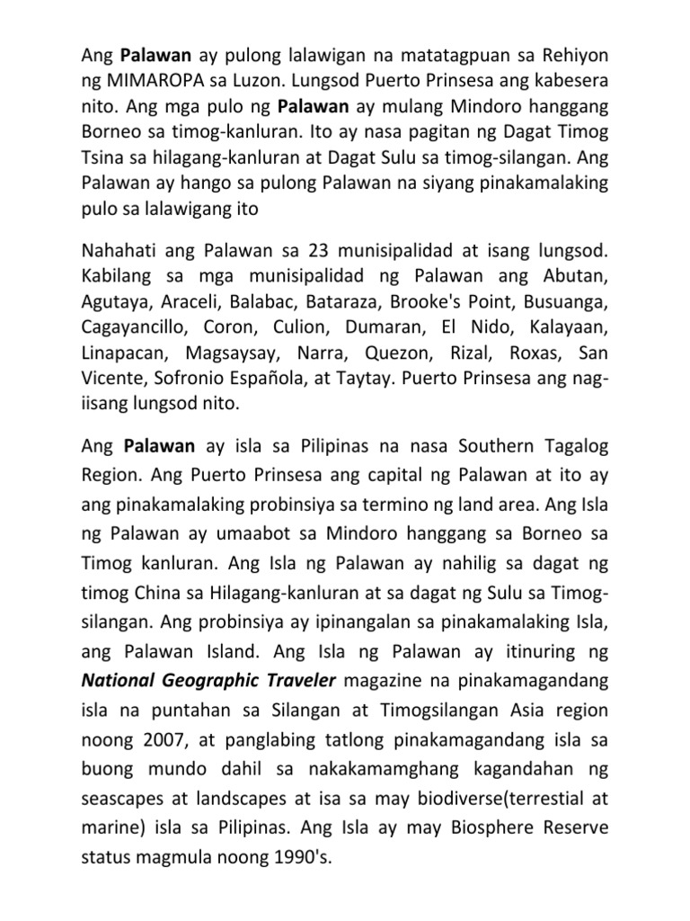 Ang Palawan Ay Pulong Lalawigan Na Matatagpuan Sa Rehiyon NG MIMAROPA ...