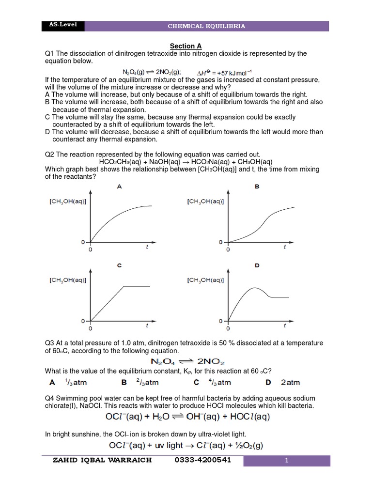 Equilibrium Constants and Dynamic Equilibria: An Analysis of Chemical ...