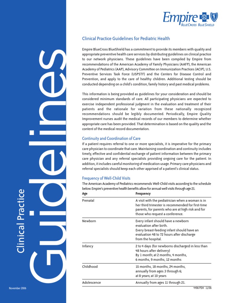 Clinical Practice Guidelines For Pediatric Health: Continuity and ...