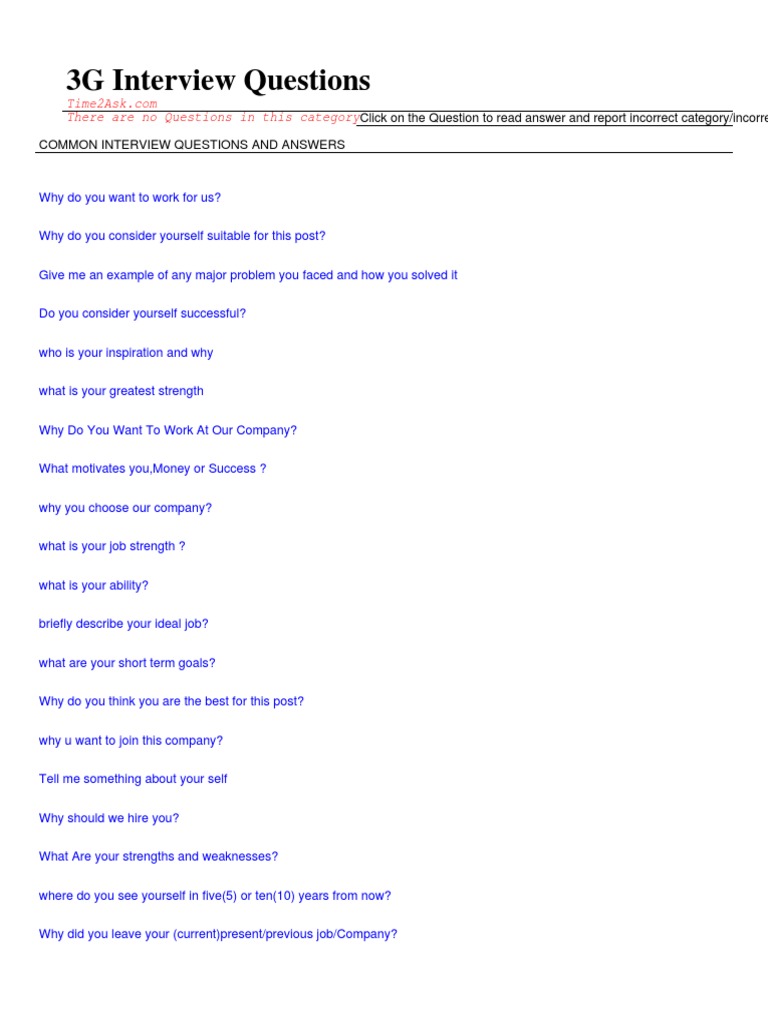 3G Interview Questions PDF | PDF | Salary | Psychological Concepts