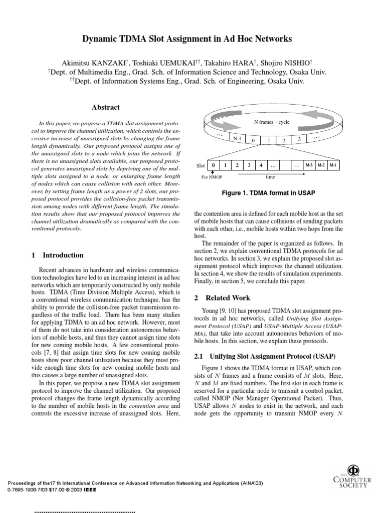 Dynamic TDMA Slot Assignment in Ad Hoc Networks | PDF | Wireless Ad Hoc Network | Computer Network