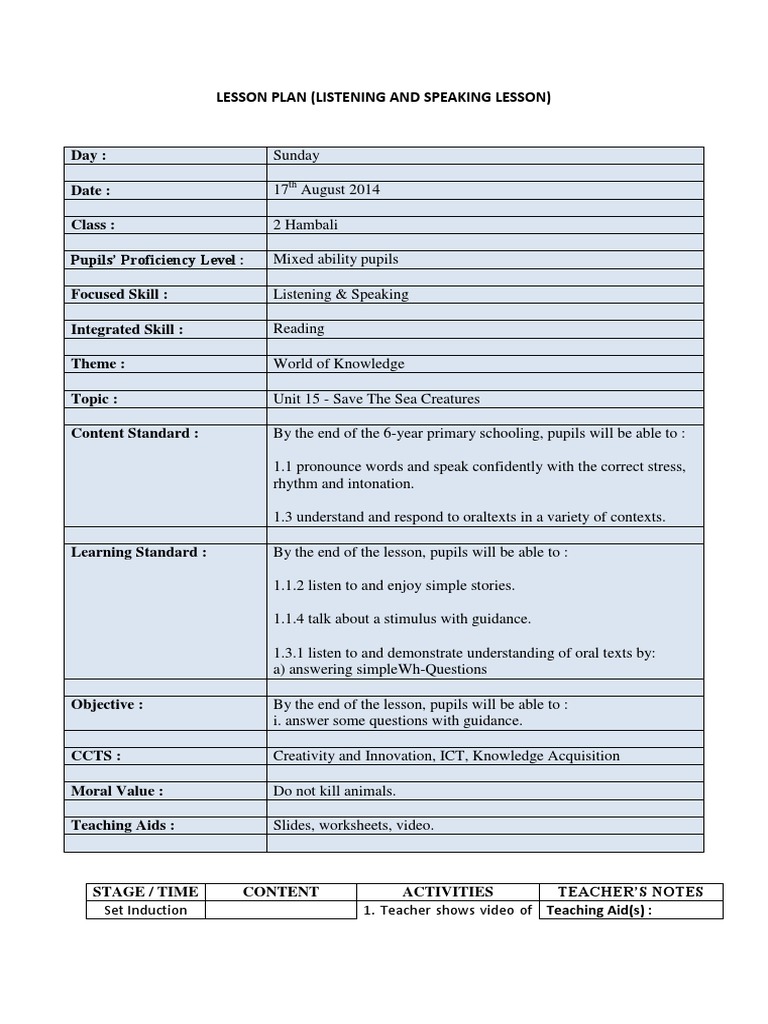 Week 30 - Unit 15 - Save The Sea Creatures (LS) | PDF | Lesson Plan ...