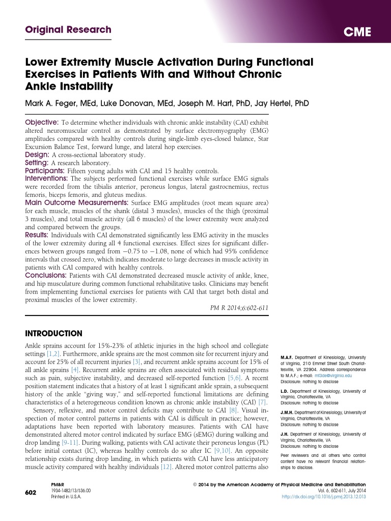 Lower Extremity Muscle Activation During Functional Exercises in ...