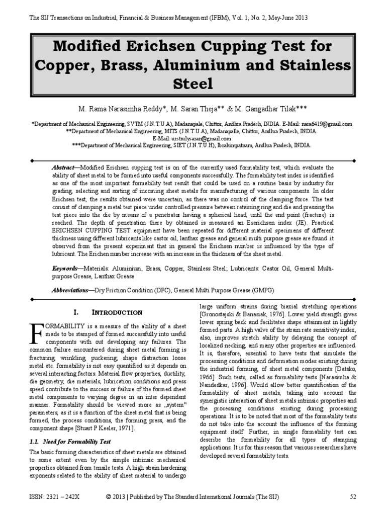 Modified Erichsen Cupping Test For Copper, Brass, Aluminium and ...