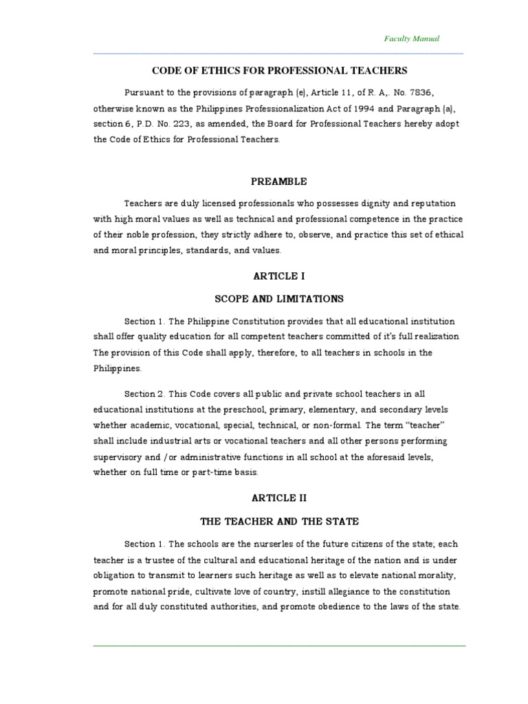 Code of Ethics For Professional Teachers | Download Free PDF ...
